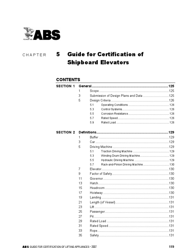 ABS Guide For Certification of Shipboard Elevators-New | PDF | Elevator ...