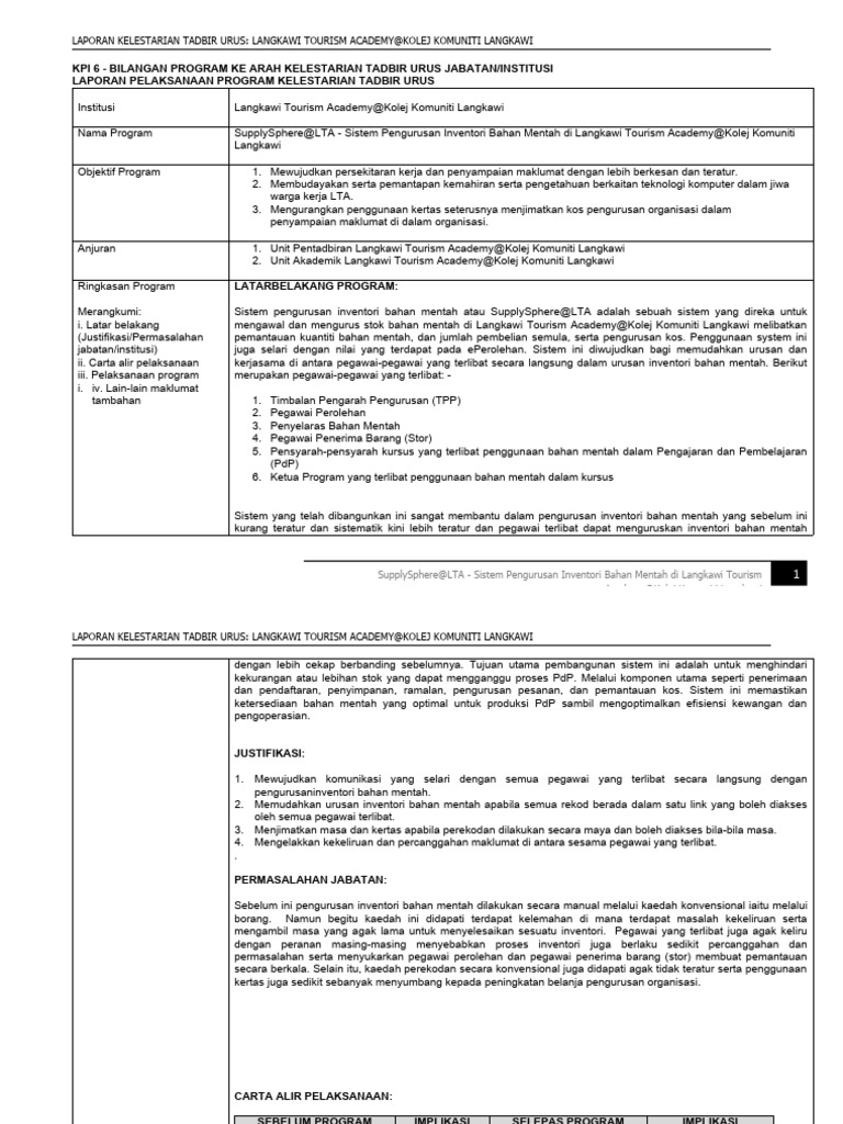 LAPORAN LEAN MANAGEMENT LTA 2024 Sukuan 1 | PDF