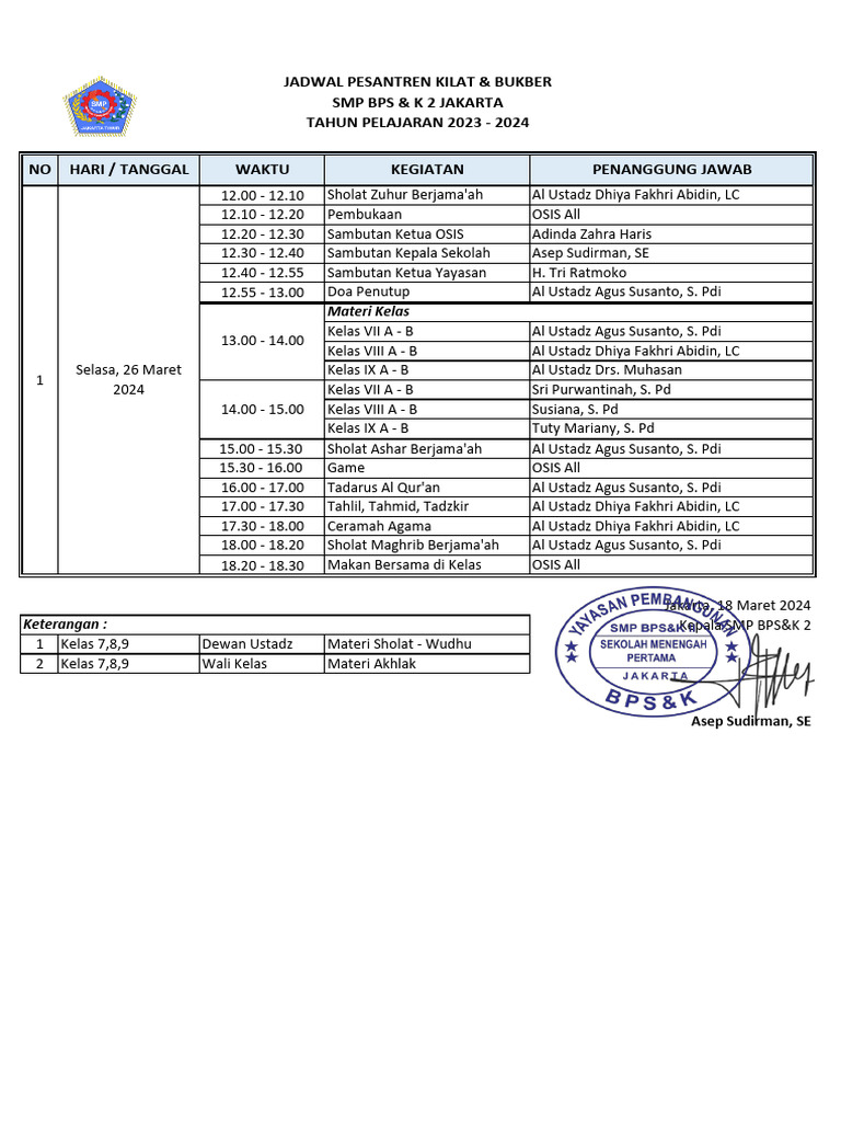 Jadwal SANLAT - BUKBER | PDF