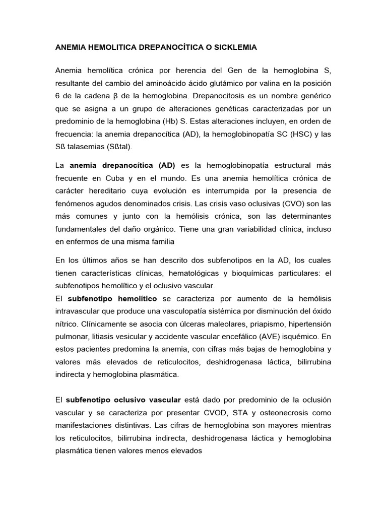Anemia Hemolitica Drepanocítica o Sicklemia | PDF | Cirrosis | Anemia