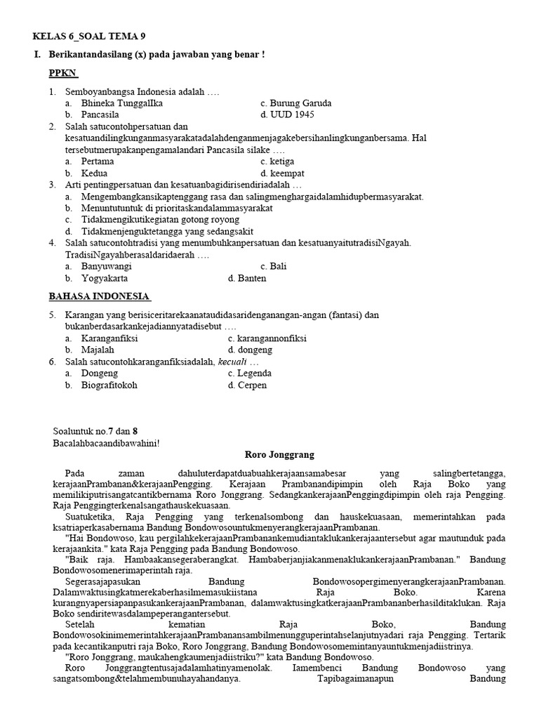 KELAS 6 - SOAL TEMA 9 (Sabtu, 23 Mar 2024) | PDF