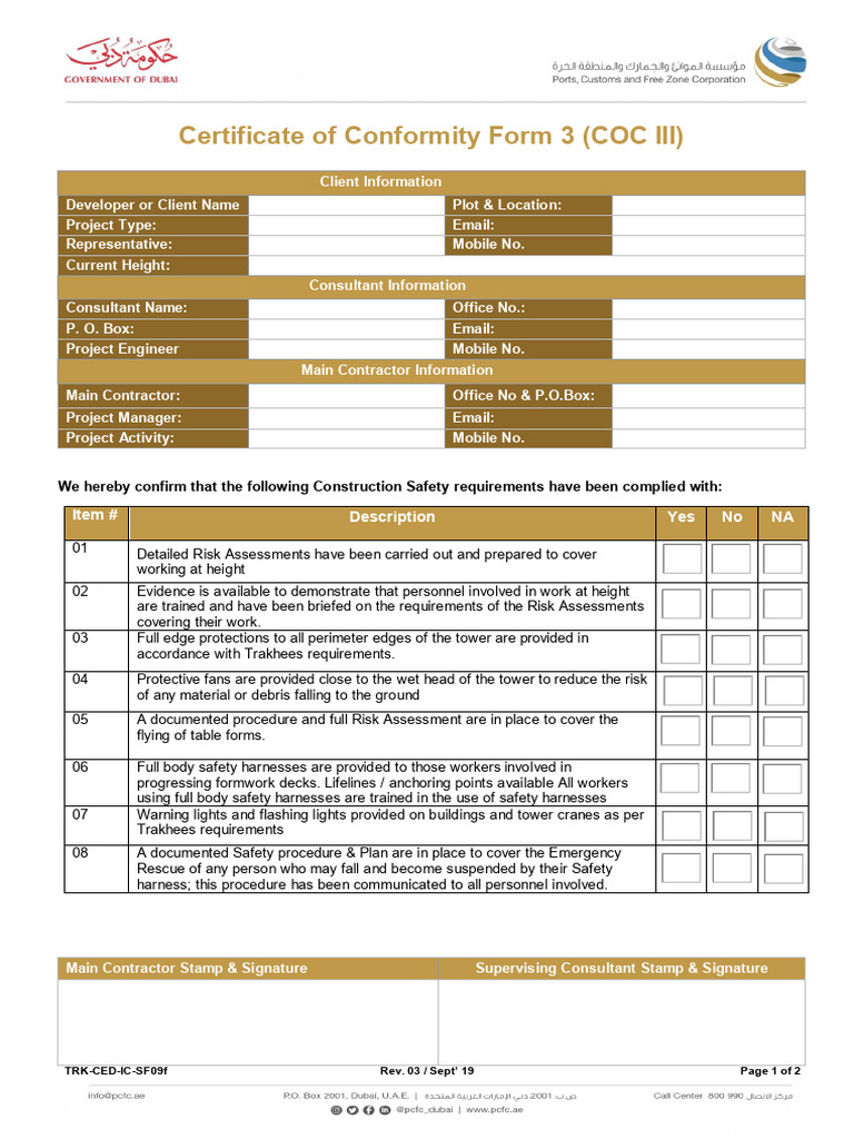 Trakhees COC III Construction Safety Checklist | PDF | Fire Safety ...