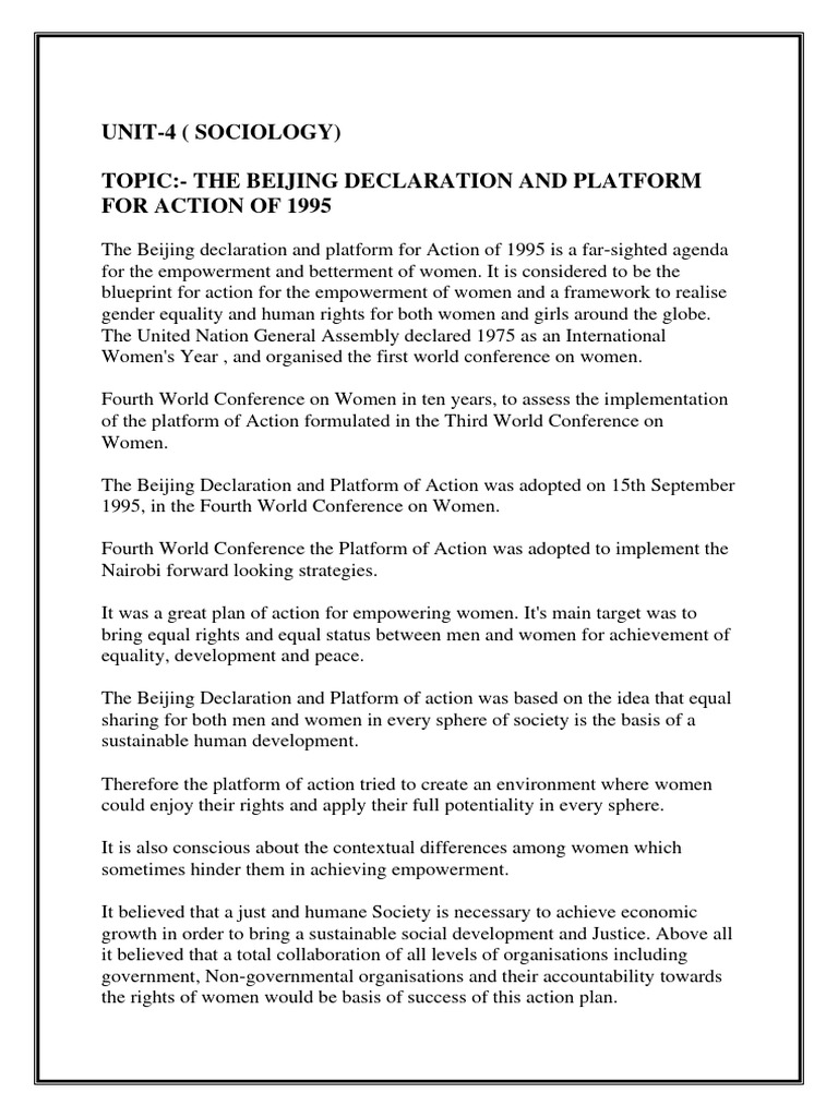 Beijing Declaration: Women's Empowerment | PDF | International ...
