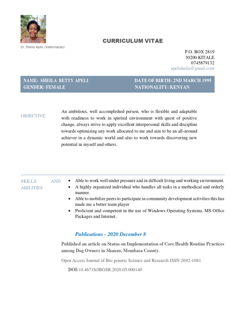 Veterinary Officer Resume | Download Free PDF | Kenya | Animals And Humans