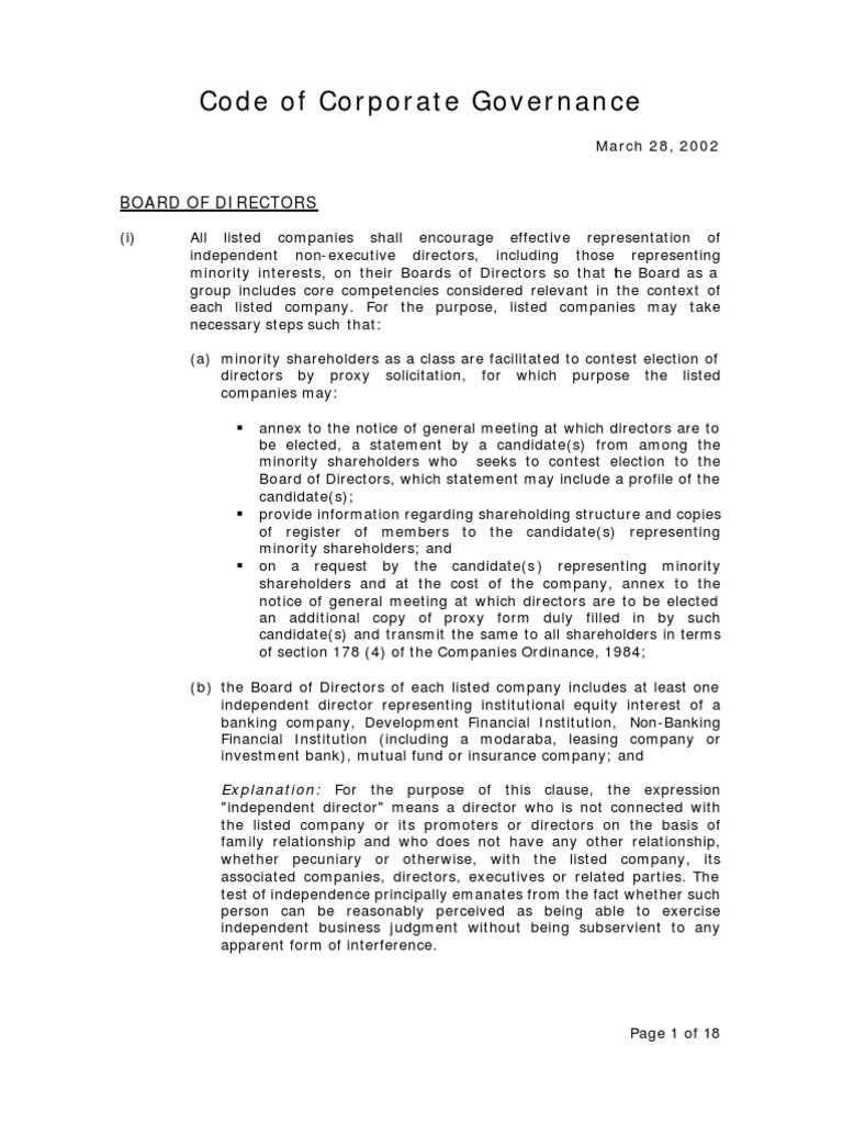 16) Code of Corporate Governance | PDF | Audit Committee | Board Of ...