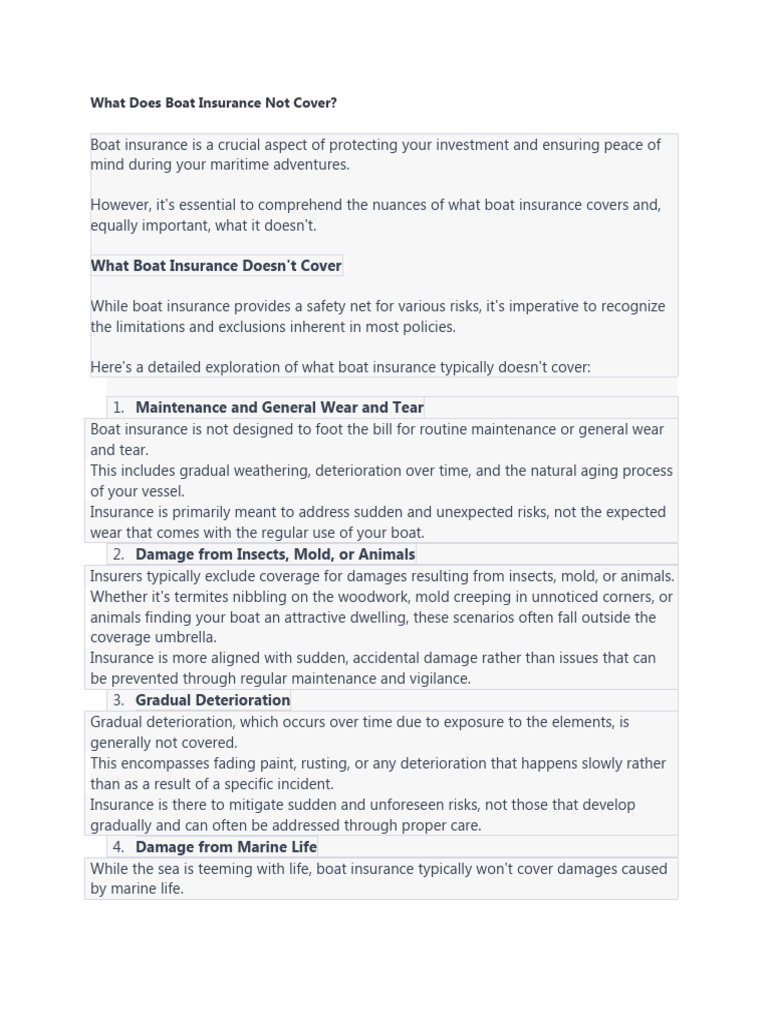 What Boat Insurance Excludes Explained | PDF | Insurance | Health ...