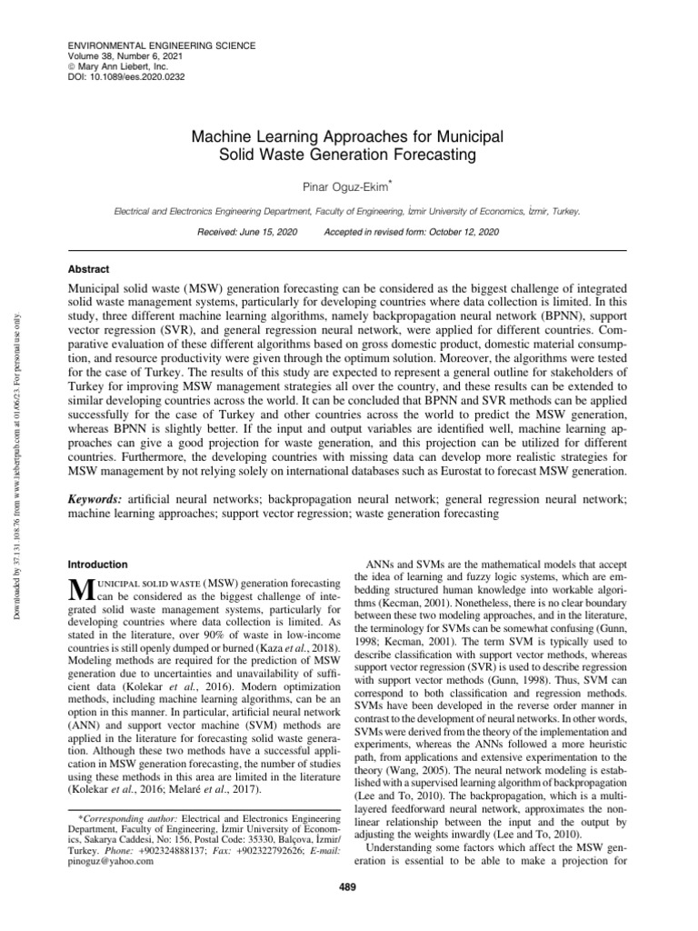 Machine Learning for Waste Forecasting | PDF | Support Vector Machine | Artificial Neural Network
