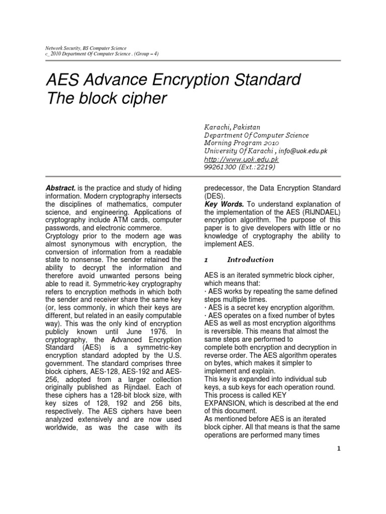 AES Research Paper | PDF | Cryptography | Key (Cryptography)