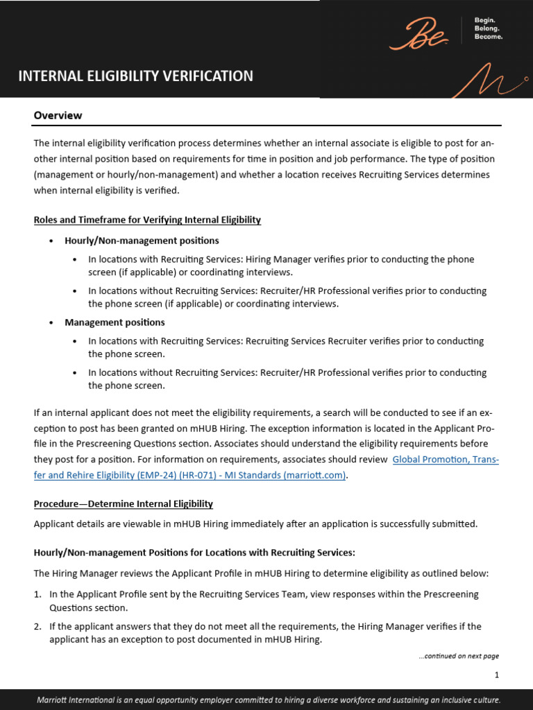 Marriott Internal Eligibility Process | PDF | Recruitment