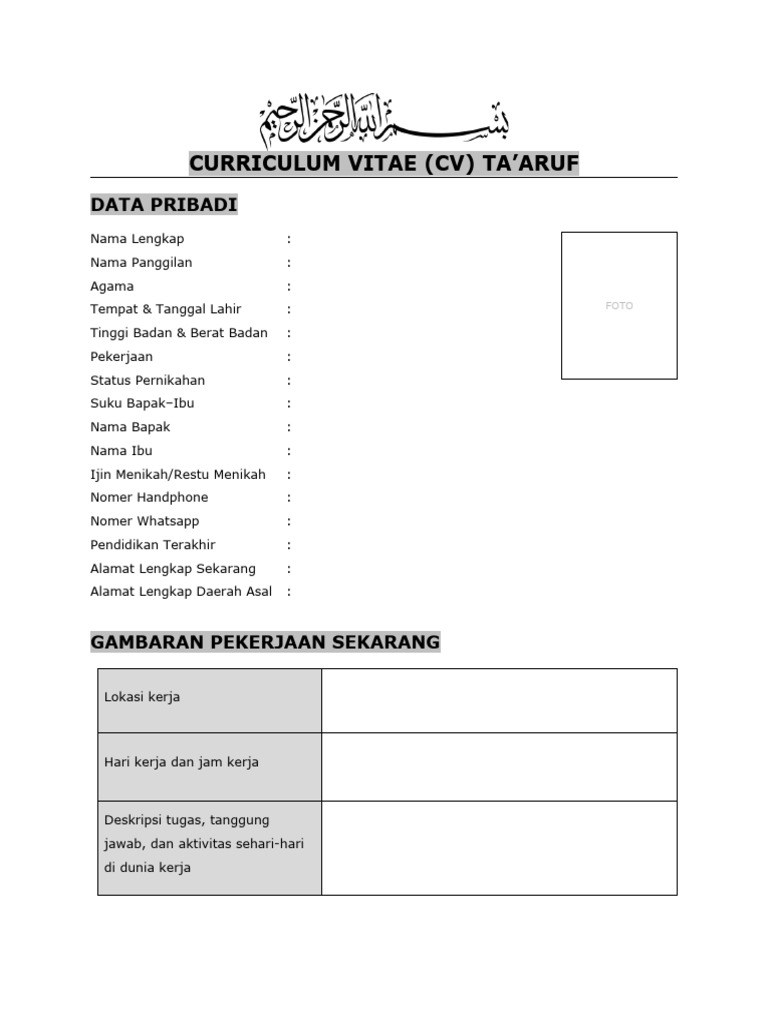 Form CV Taaruf (New) | PDF | Kesehatan Holistik