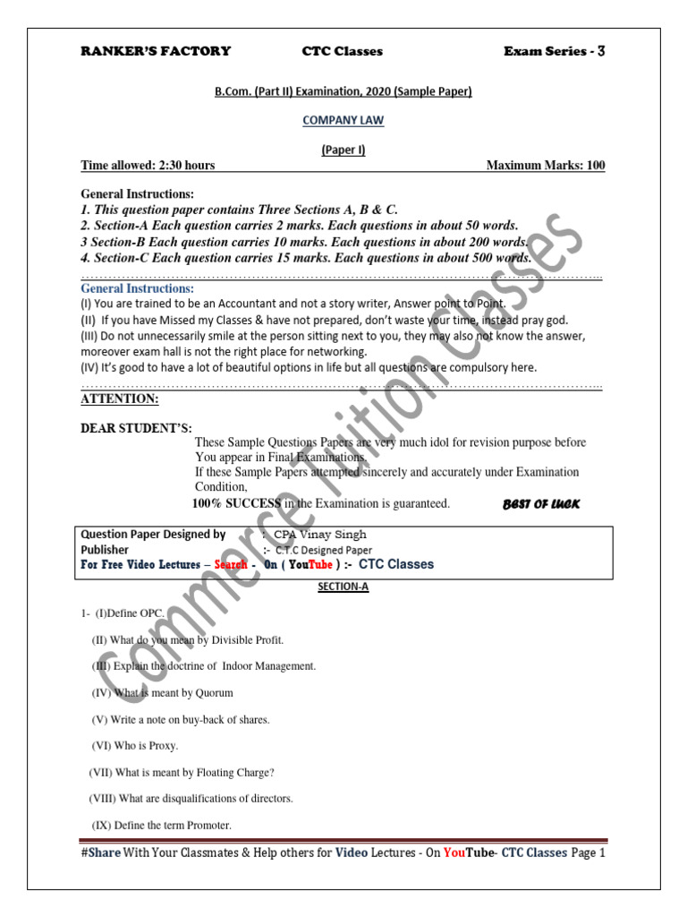 COMPANY LAW - CTC Classes | PDF | Justice | Crime & Violence