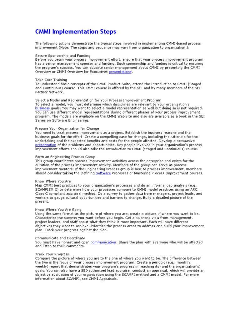 CMMI Implementation Steps | PDF | Information Technology | Computing
