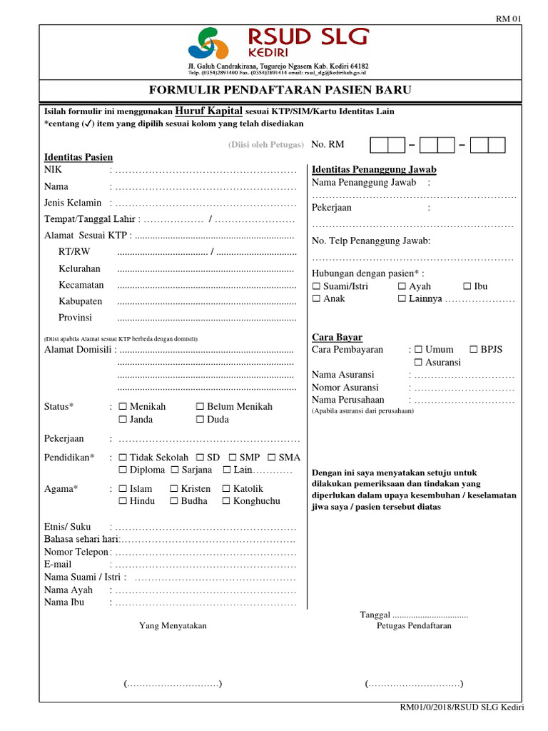RM 01 - FORMULIR PENDAFTARAN PASIEN BARU - Rev Fix (Recovered) | PDF