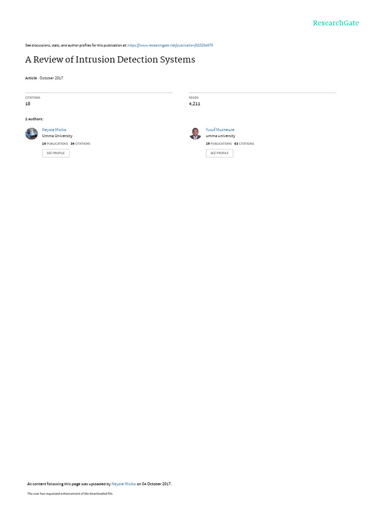 AReviewof Intrusion Detection Systems | PDF | Computer Network | Computing