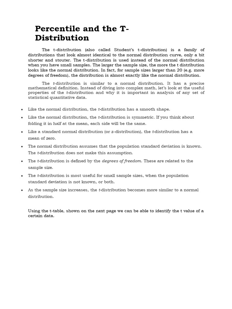 Percentile and T-Distribution | PDF | Normal Distribution | Probability ...