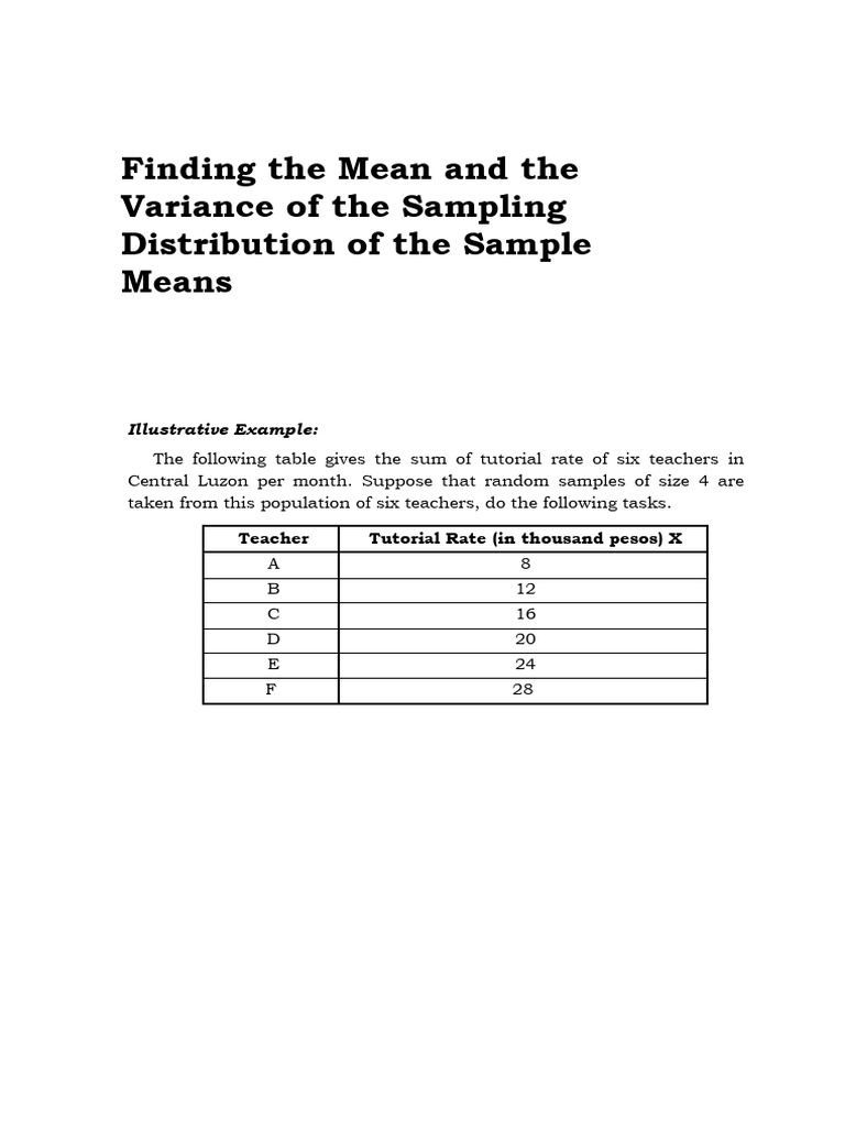 5-6. Mean and Variance of Sampling Distribution of Sample Means | PDF ...