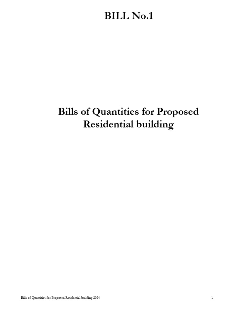 Bills of Quantities For Proposed Residential Building 2024 | PDF | Concrete | Plaster