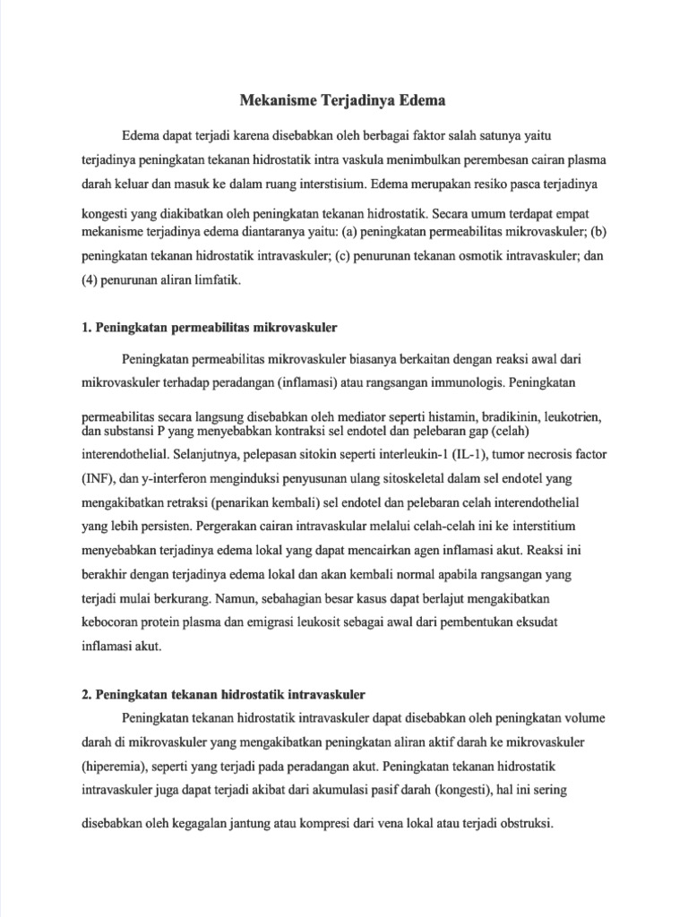 Mekanisme Penyebab Edema pada Tubuh | PDF