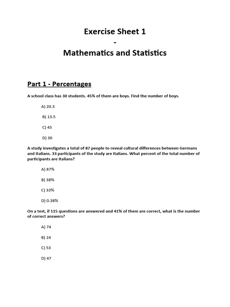 Exercise Sheet 1 Mathematics and Statistics | PDF | Standard Score | Mean