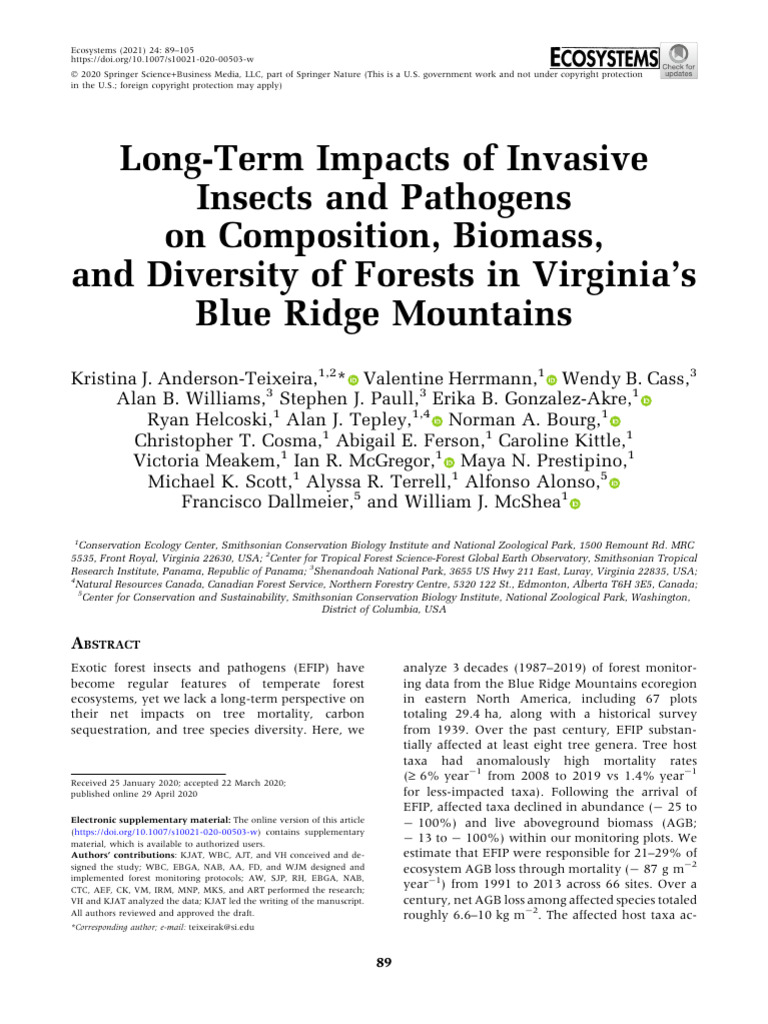Long-Term Impacts of Invasive Insects and Pathogens On Composition ...