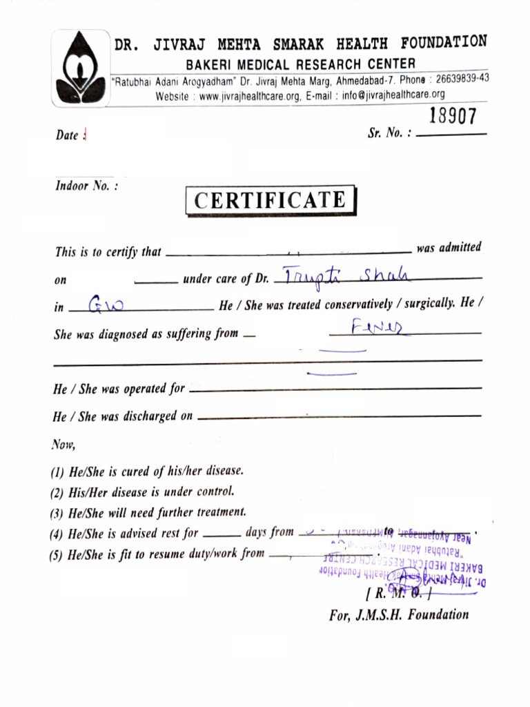 Patient Discharge Certificate Template | PDF