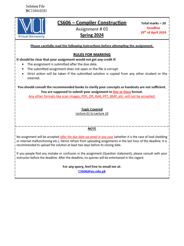 Cs 606 Assignment 1 Solution BC210410285 | PDF | Computing | Computer Programming