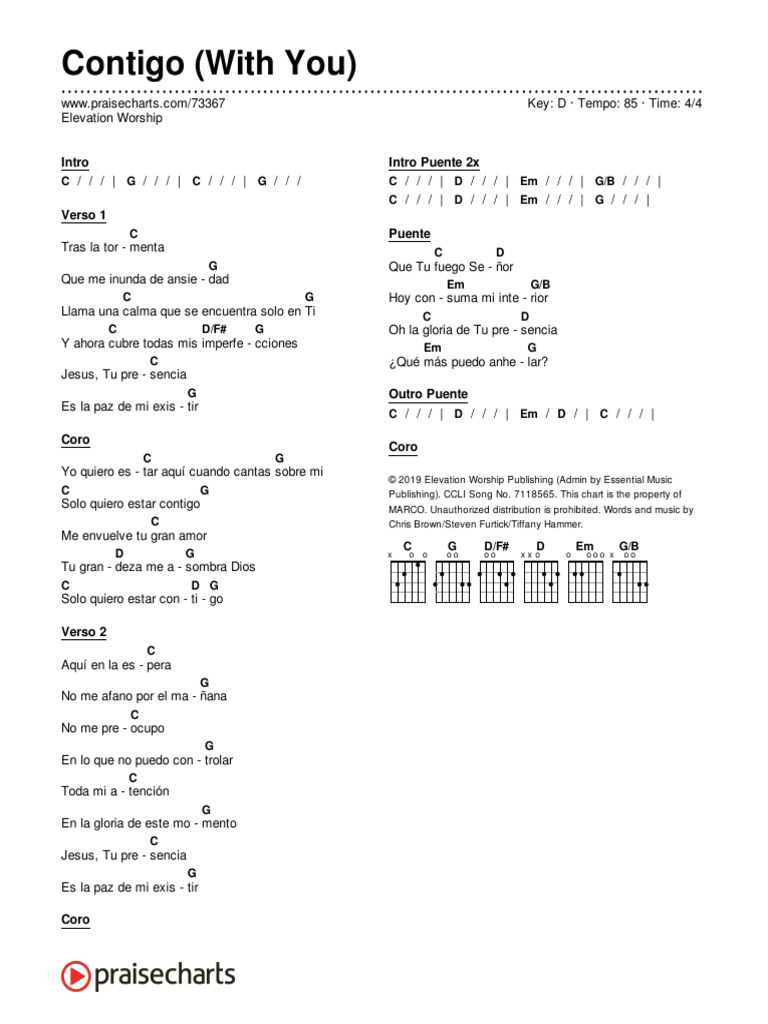 Contigo (With You) Elevation Worship - (Key of G) | PDF | Música ...