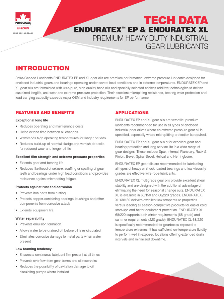 Tech Data: Enduratex Ep & Enduratex XL | PDF | Gear | Lubricant
