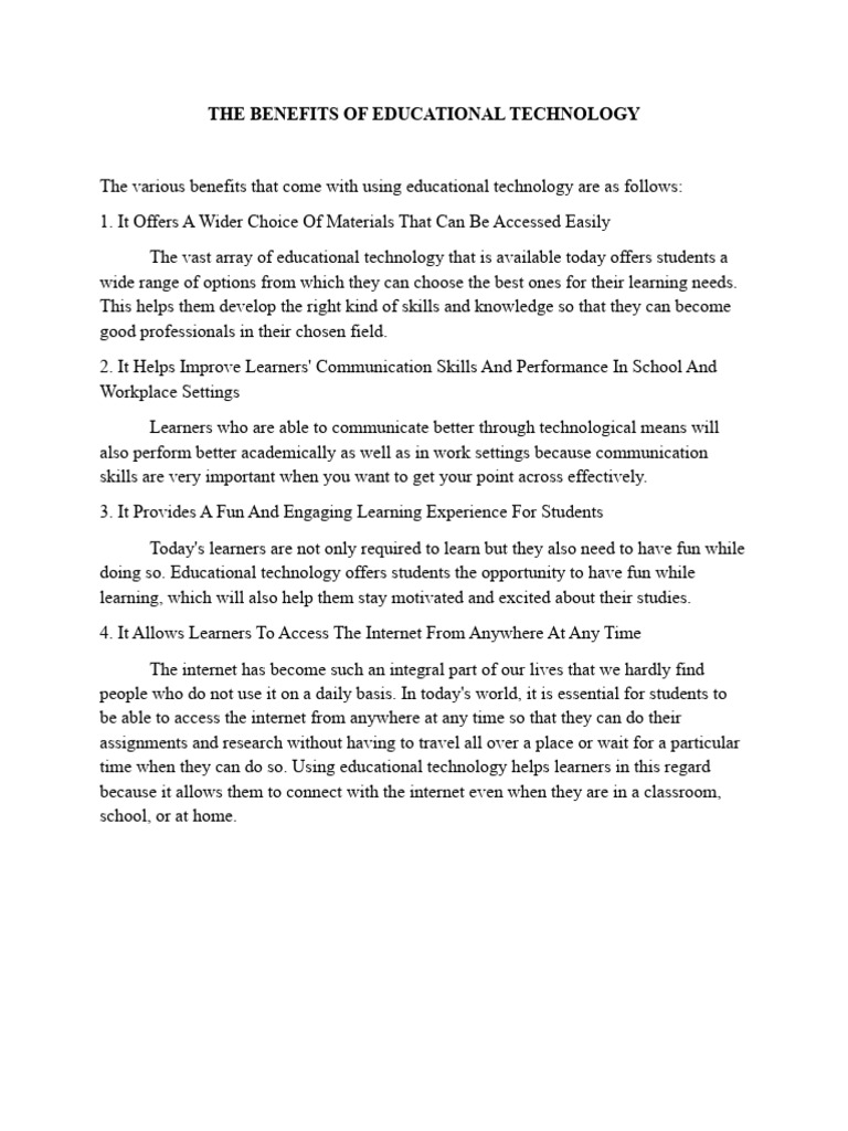 The Benefits of Educational Technology | PDF | Career & Growth