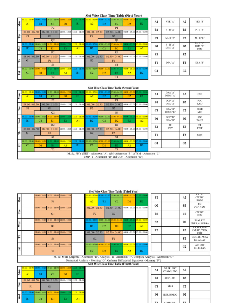 Slot Wise Class Time Table 29.11.16 | PDF