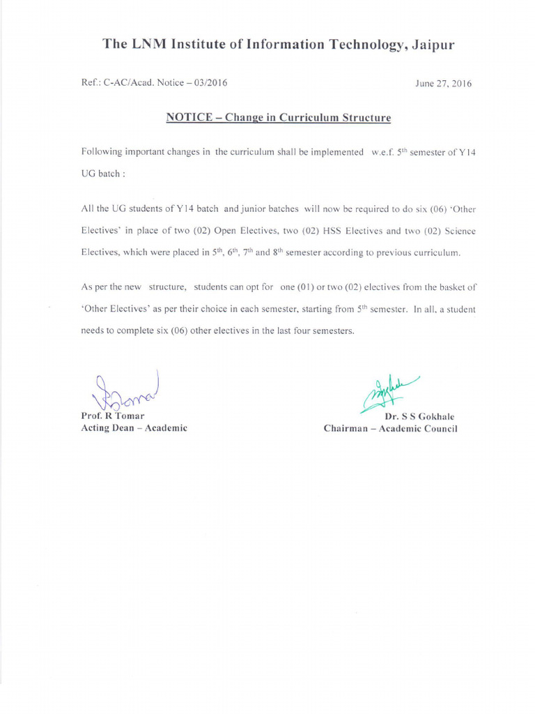 NOTICE - Change in Curriculum Structure | PDF