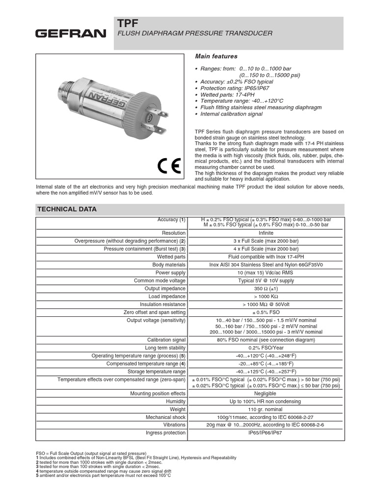 Pressure Transducers - ENG - Gefran | Download Free PDF | Pressure Measurement | Electricity