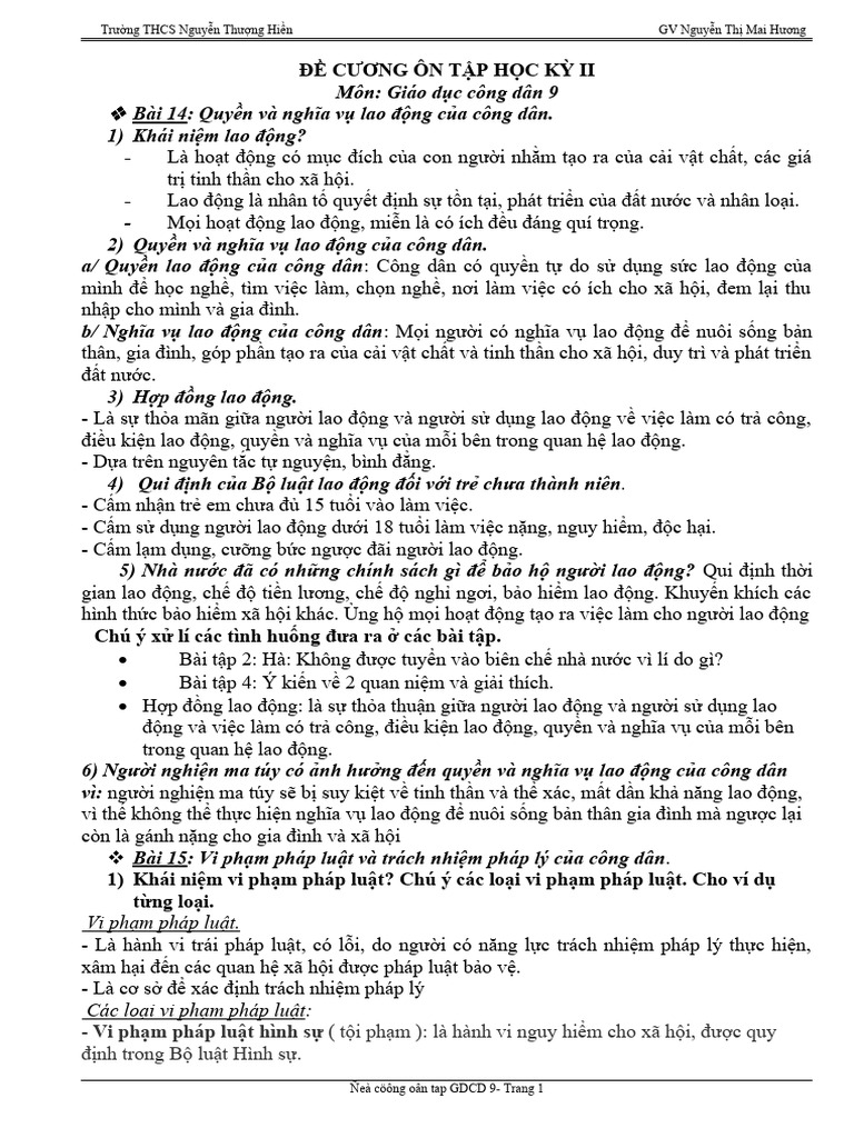 123doc de Cuong GDCD 9 Hkii Rat Chi Tiet | PDF