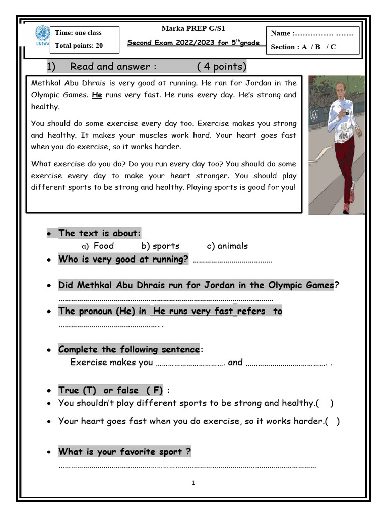 fifth grade second se 2nd exam تعديل | PDF | Linguistics