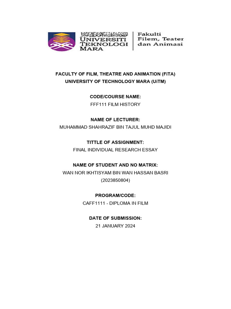 FFF 111 - 3 - Wan Nor Ikhtisyam Bin Wan Hassan Basri - 2023850804 | PDF ...