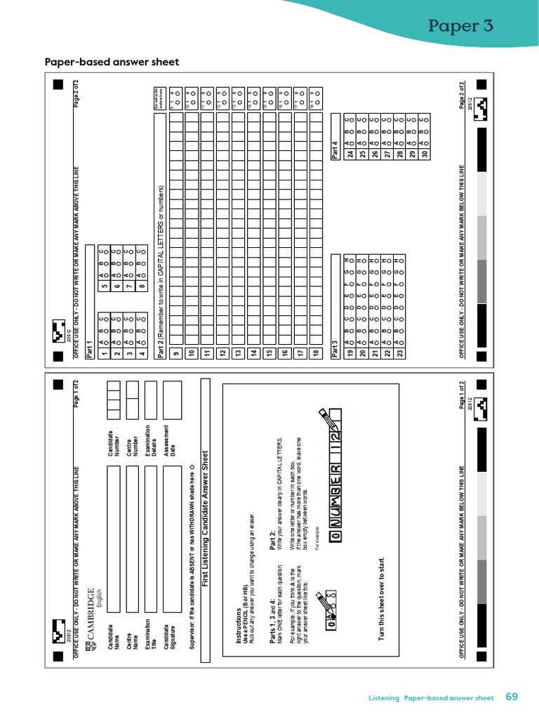 Listening Exam Answer Sheet | PDF