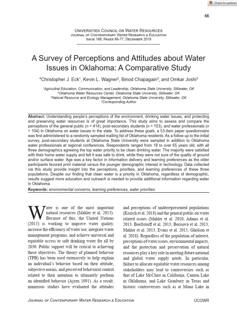 Contemporary Water Research - 2020 - Eck - A Survey of Perceptions and ...