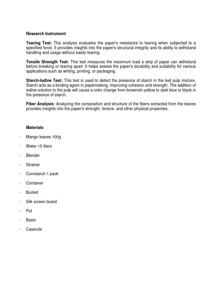 Research Instrument-Materials-Procedure | PDF | Paper | Pulp (Paper)