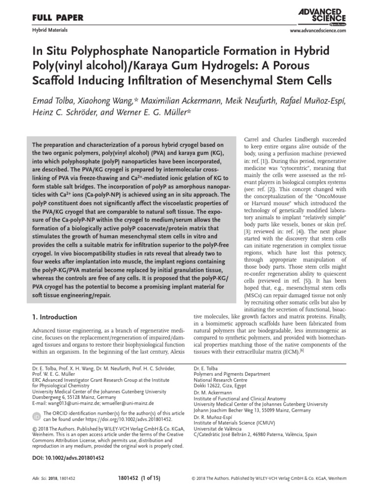 Tolba Et Al-2018-Advanced Science | PDF | Tissue Engineering ...