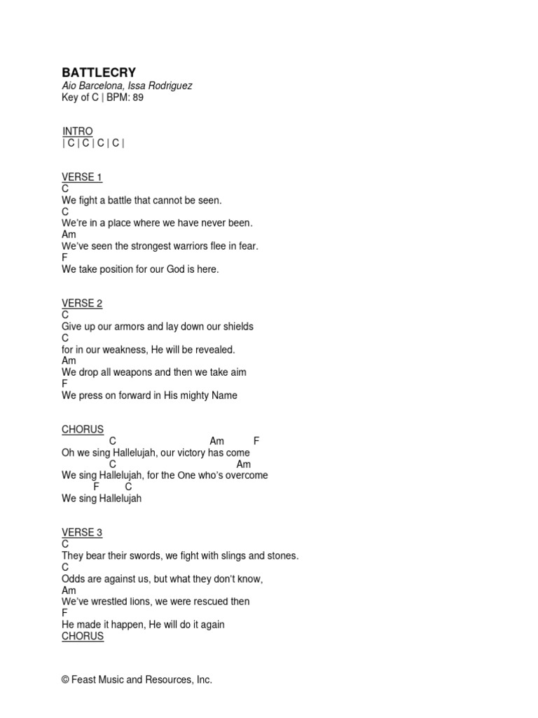 BATTLE CRY Chords and Lyrics | PDF