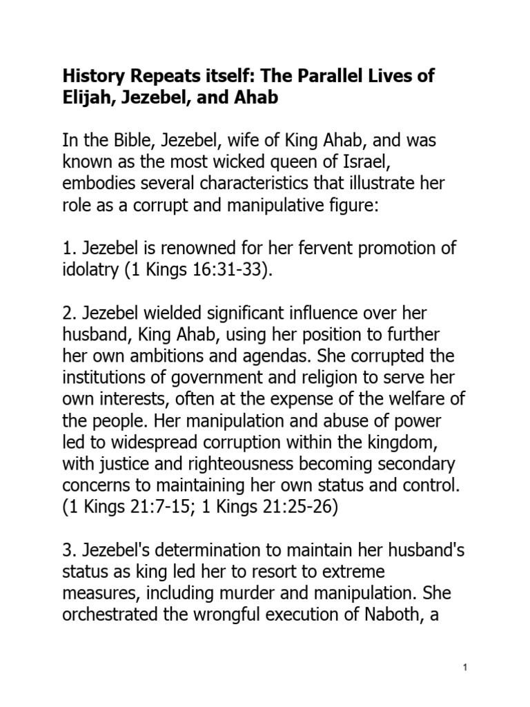 History Repeats Itself - The Parallel Lives of Elijah, Jezebel, and ...