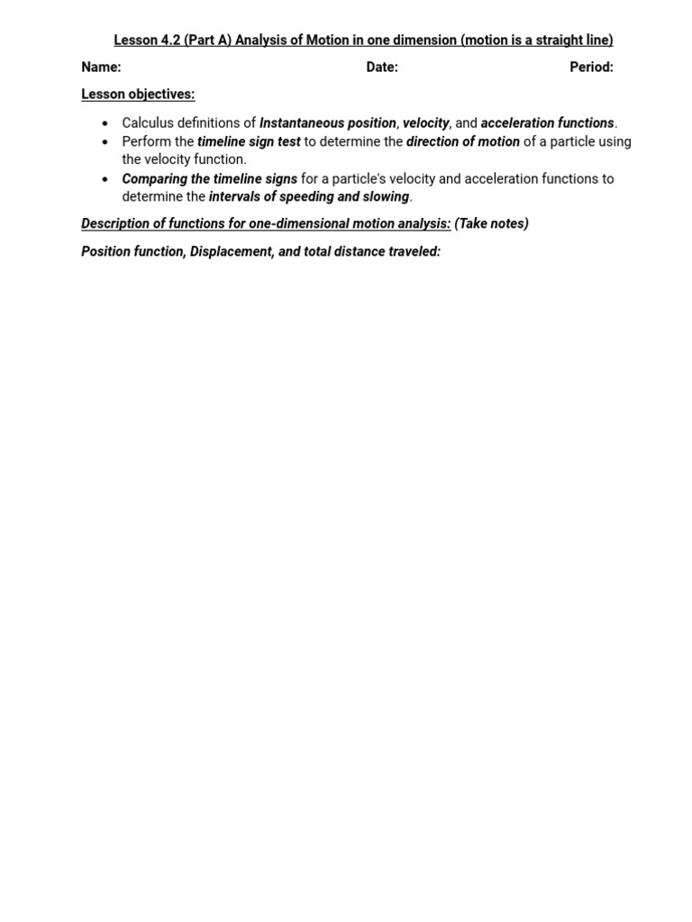 Part A Lesson 4.2 Motion in One Dimension | PDF | Acceleration | Velocity