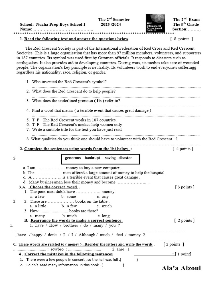 9th grades -2st sem -2 (1) | PDF | International Red Cross And Red ...
