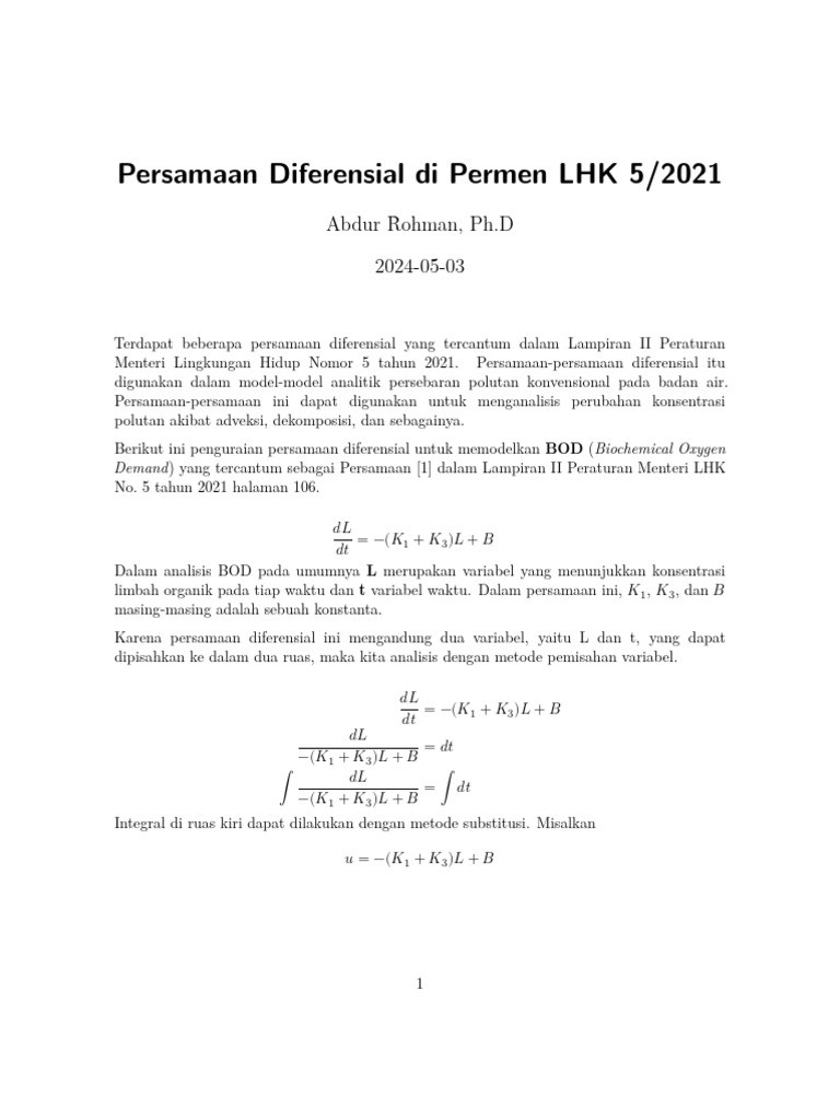 Persamaan Diferensial Permen LHK 5 Tahun 2021 | PDF