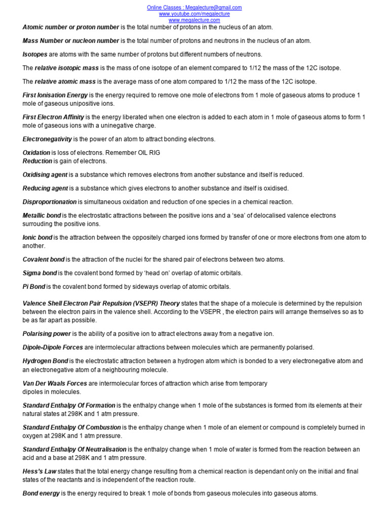 Important As Chemistry Definitions | PDF | Chemical Bond | Atoms