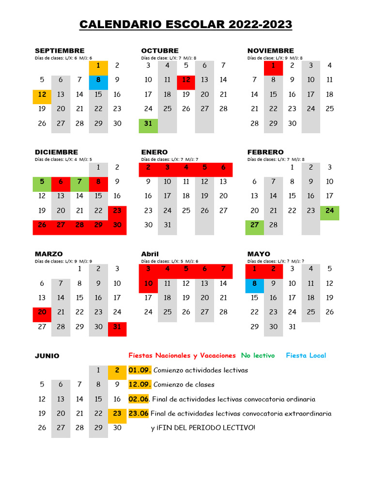 Calendario Escolar 2022-23 | PDF