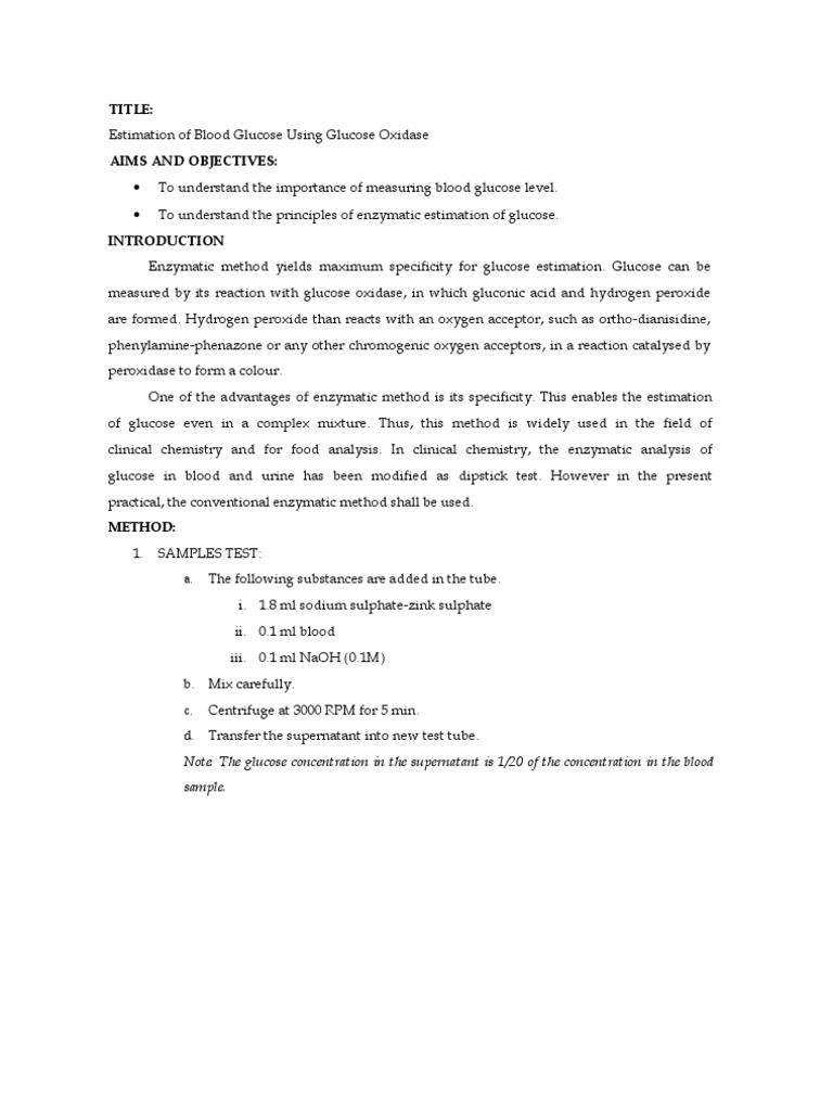 03 - Estimation of Blood Glucose Using Glucose Oxidase | PDF