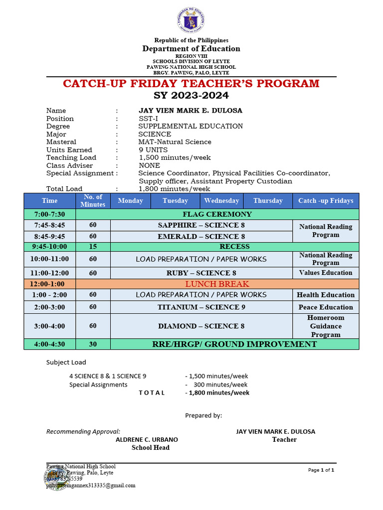 Catch-up Friday Program | PDF