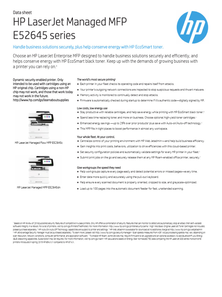HP Laserjet Managed MFP E52645 Series | PDF | Image Scanner | Printer ...