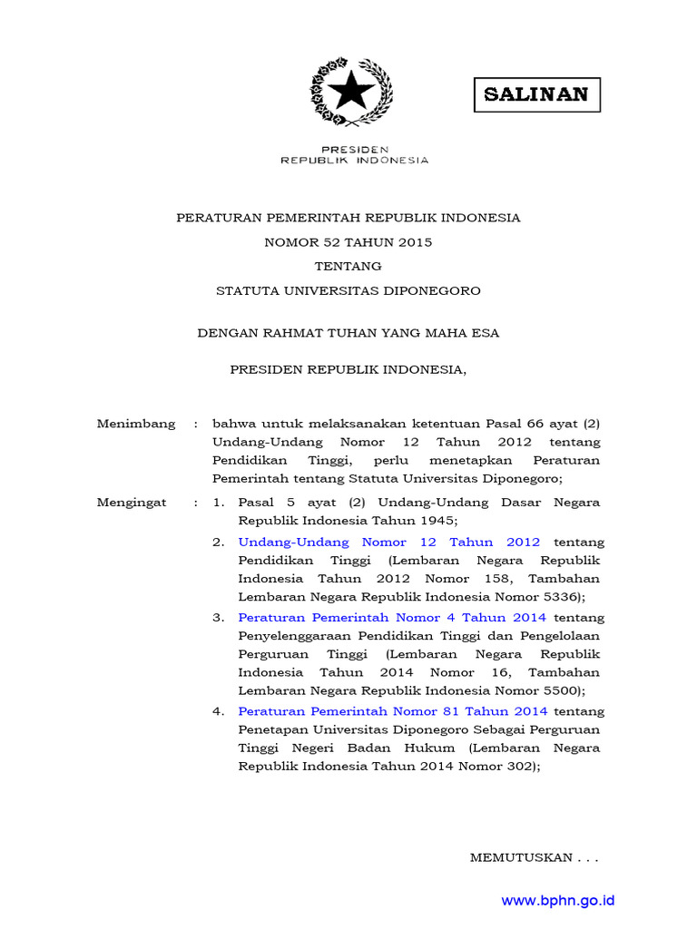 Statuta Universitas Diponegoro 2015 | PDF